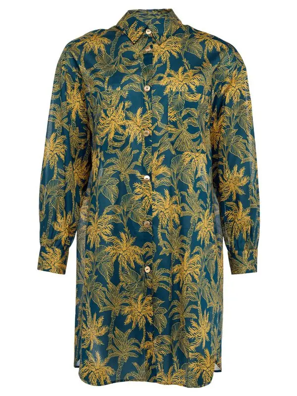 ERES Tropical Print Long-sleeve Mini Shirt Dress - Green