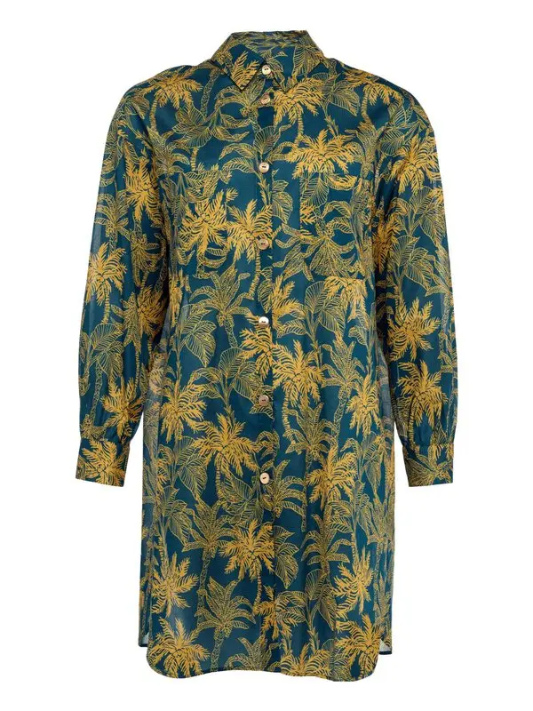 ERES Tropical Print Long-sleeve Mini Shirt Dress - No