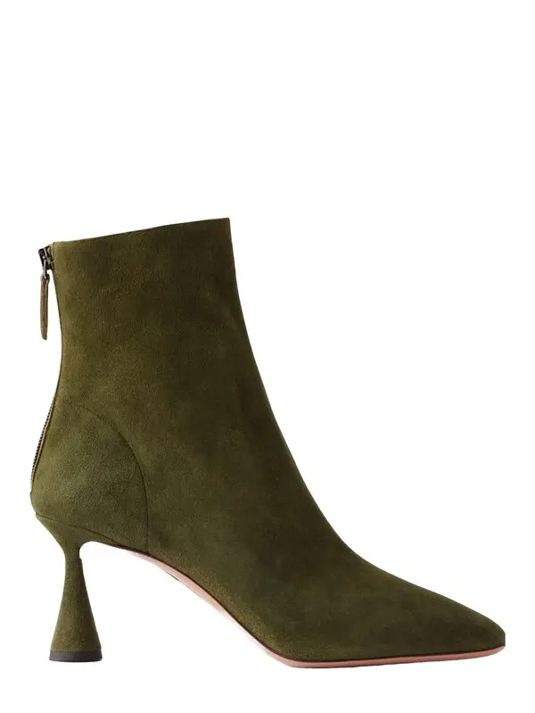 AQUAZZURA Suede Almond Toe Zip Up Ankle Boots - Black