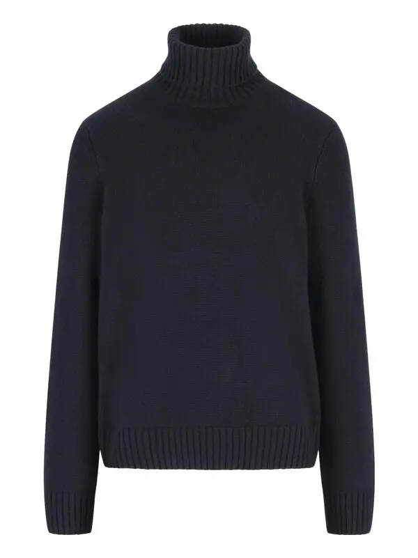 Loro Piana Turtleneck Knit Sweater With Ribbed Details - Black