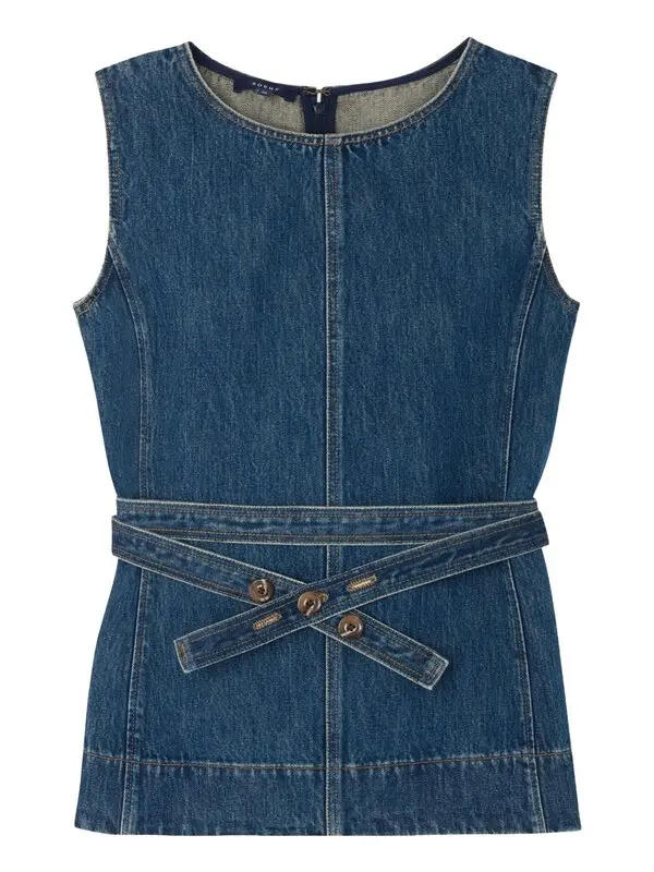Soeur Denim Top With Belted Waist - Blue