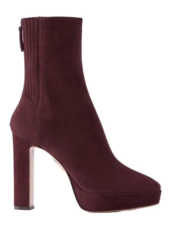 AQUAZZURA Suede Ankle Boots With Block Heels And Platform - Red