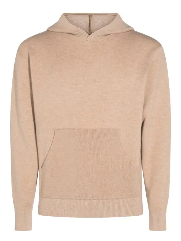 Canali Kangaroo Pocket Hooded Sweater - Beige