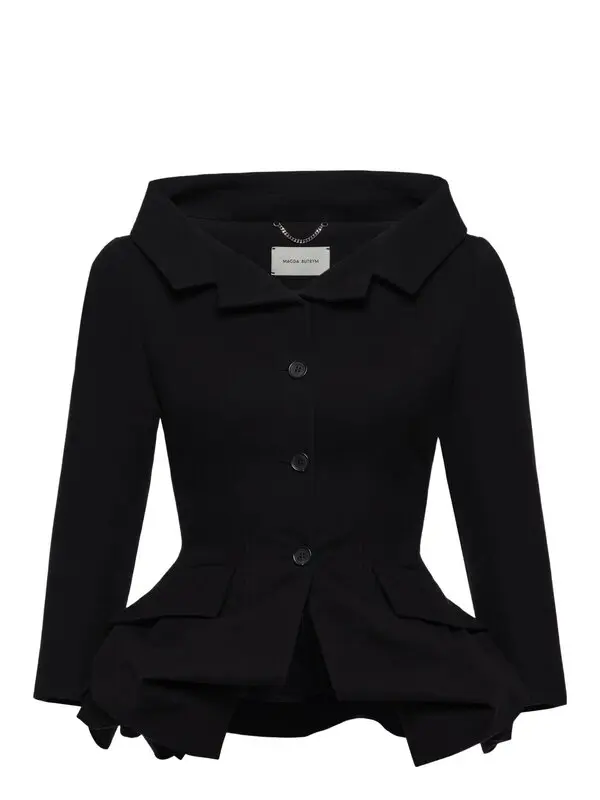 Magda Butrym Cotton Blazer With Rose Peplum Detail - Black