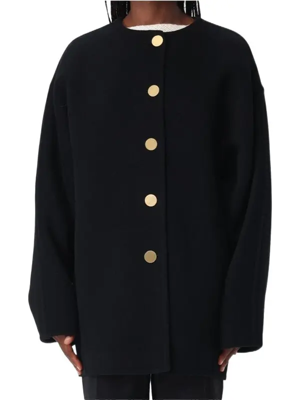 Alberta Ferretti Long-sleeved Coat With Round Neck And Front Button Fastening - Black