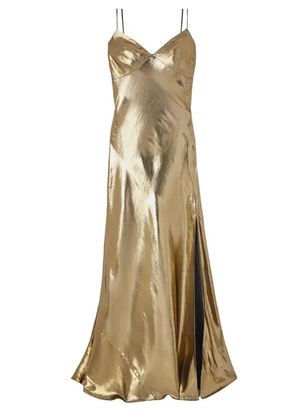 SELF-PORTRAIT Metallic Maxi Slip Dress - Brown