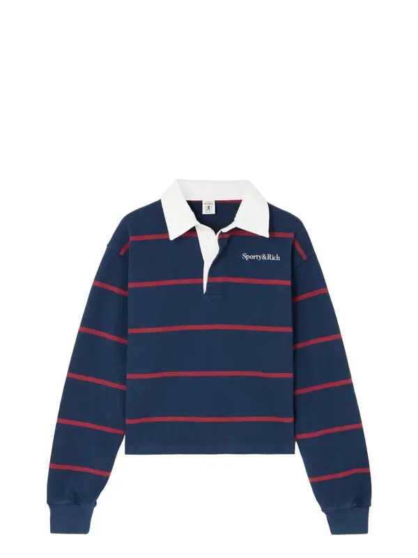 SPORTY  RICH Sporty & Rich Embroidered Striped Polo Shirt - No