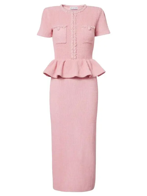 SELF-PORTRAIT Draped Knit Midi Dress With Rhinestone Embellishments - Pink