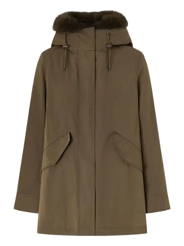 YVES SALOMON Long Length Parka With Fur Trimmed Hood - Green