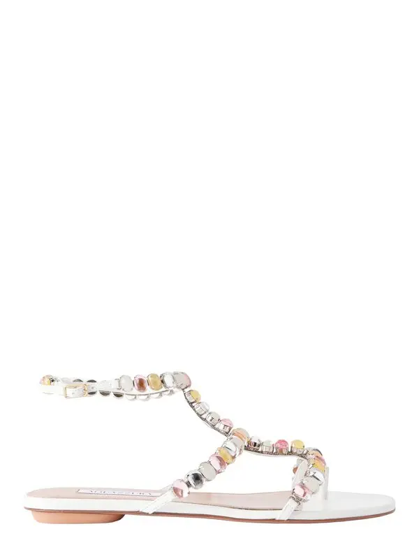 AQUAZZURA Mystic Stone Embellished Leather Gladiator Sandals - No