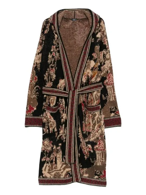 Etro Jacquard-knit Belted Cardigan - Brown