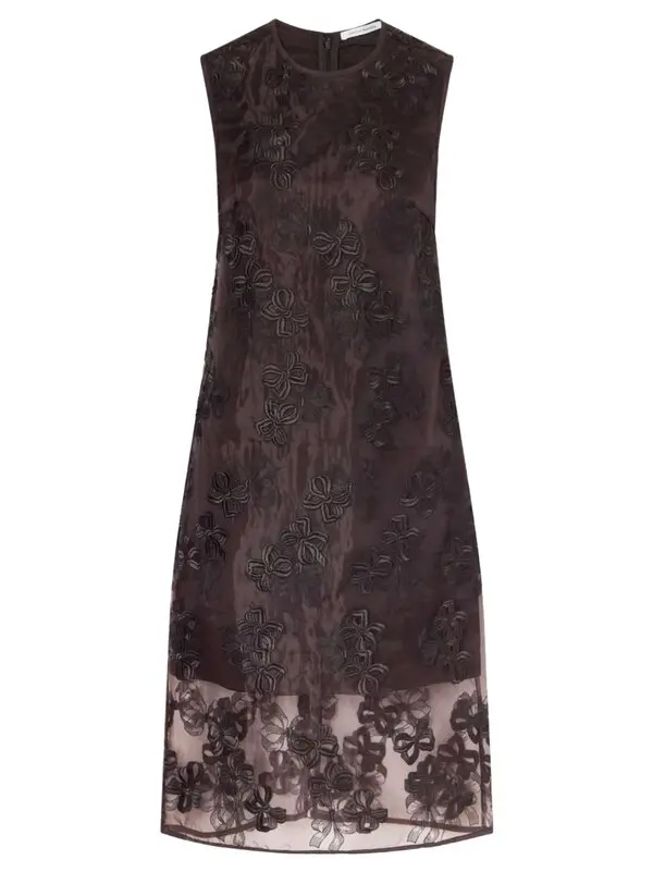 Cecilie Bahnsen Embroidered Rosette Organza Midi Dress - Black