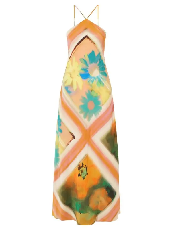 Staud Thin Cross-strap Satin Maxi Dress - No