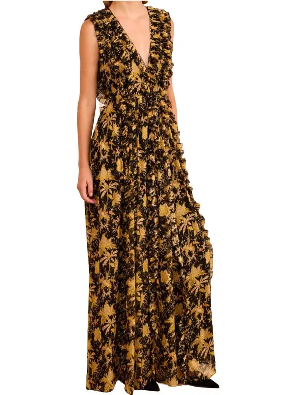 Ulla Johnson Botanical Print Sleeveless V-neck Maxi Dress - Fors