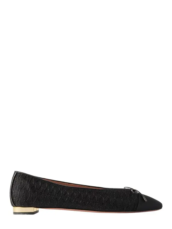 AQUAZZURA Gioia Crocheted Grosgrain And Leather-trimmed Ballet Flats - Black