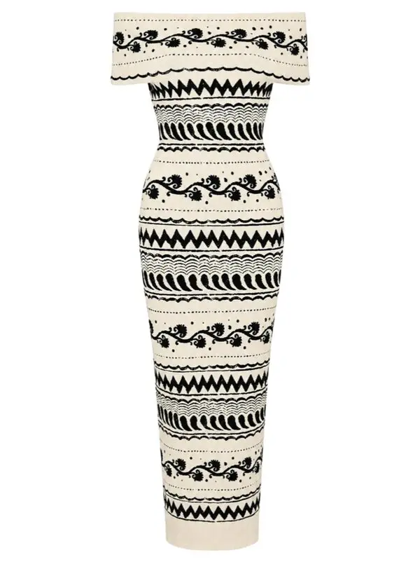 Alberta Ferretti Strapless All-over Pattern Maxi Dress - White