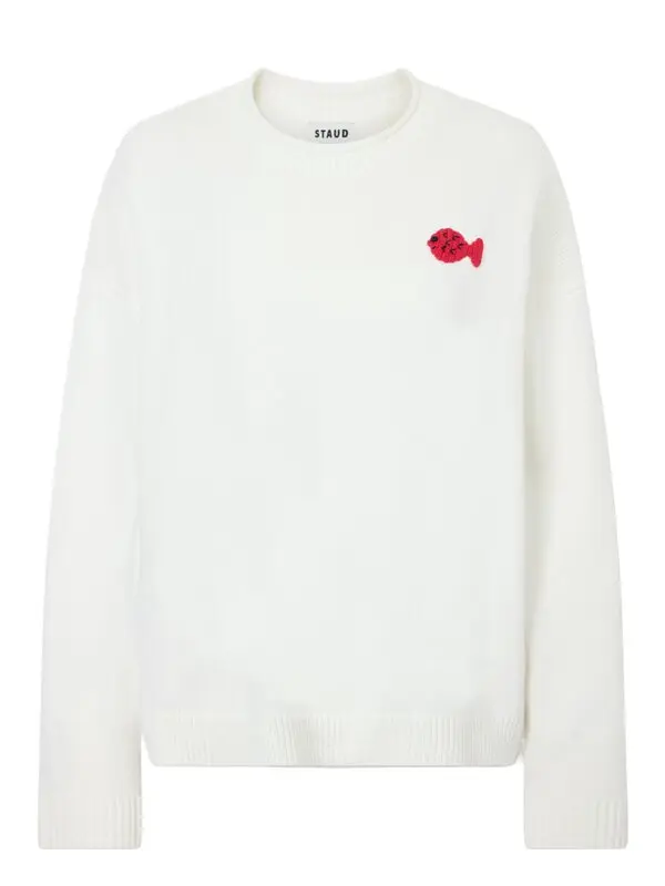 Staud Giada Embroidered Sweater - Cream
