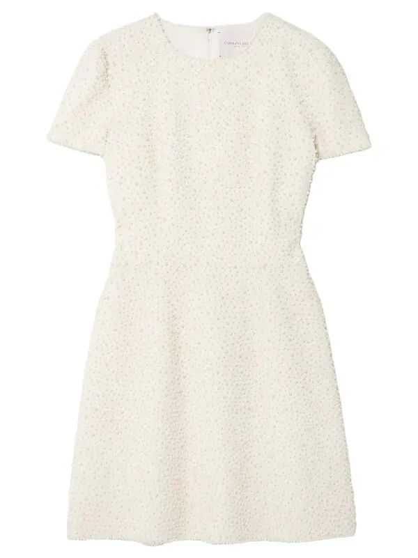 Carolina Herrera Embellished Wool-blend Crepe Mini Dress - White