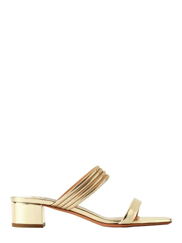 AQUAZZURA Embellished Metallic Leather Mule - Nude