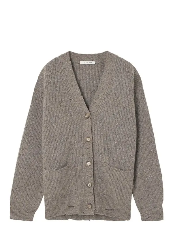 SLVRLAKE Distressed Ribbed Merino Wool Cardigan - Gray