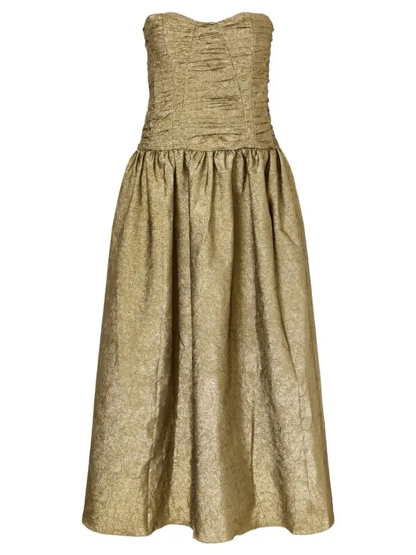 Ulla Johnson Lumina Strapless Gathered Crinkled Taffeta Midi Dress - No