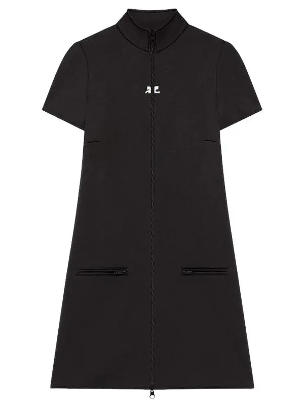 COURREGES Interlock Tracksuit Mini Dress With Stand Collar And Zip Closure - Black