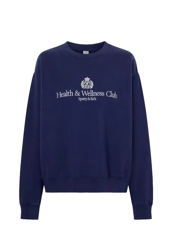 SPORTY  RICH Sporty & Rich Logo-embroidered Cotton-jersey Sweatshirt - Blue