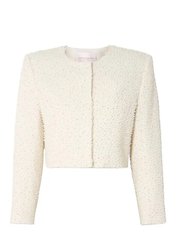 Carolina Herrera Embellished Wool Blend Crepe Coat - White