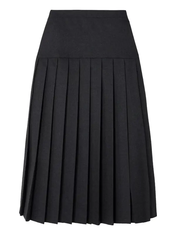 Alessandra Rich Pleated Wool Midi Skirt - Dark Gray