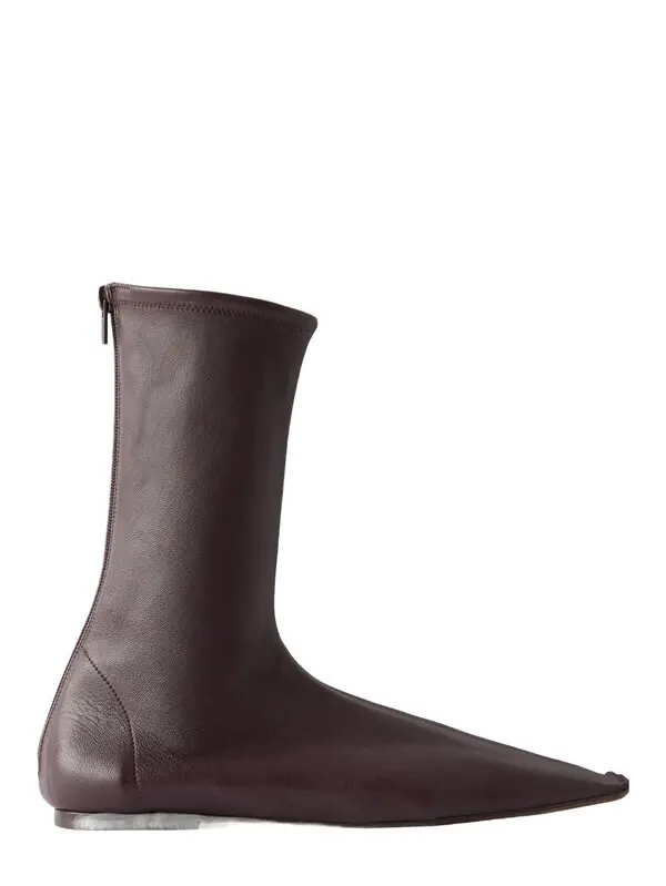 Khaite Solid Leather Ankle Boots - Black
