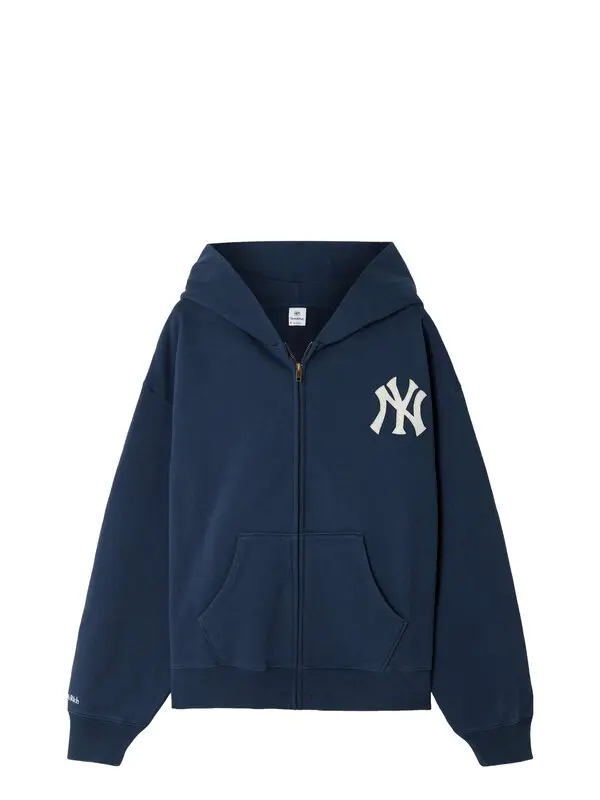 SPORTY  RICH Cotton-jersey Zip-up Hoodie - Blue