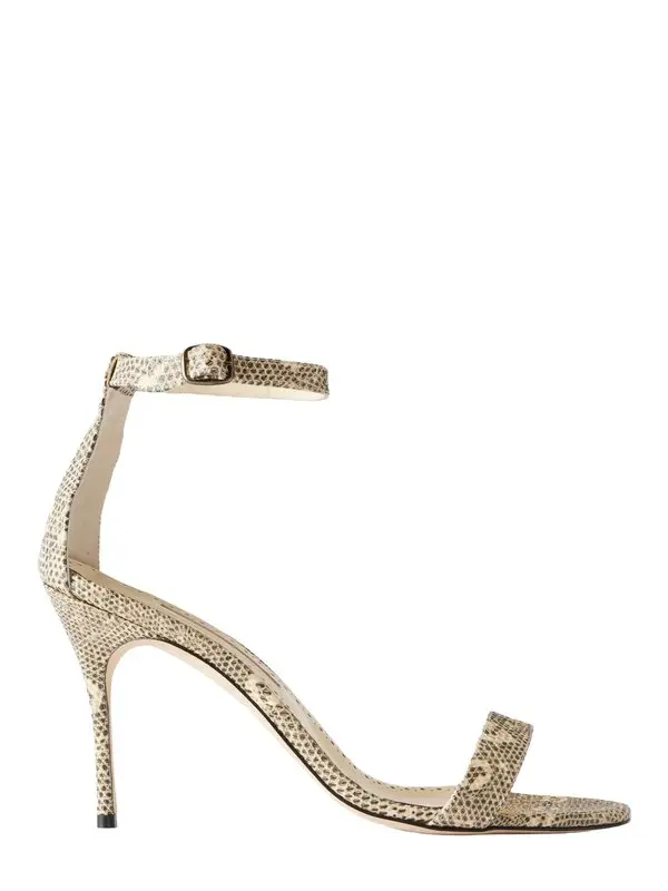 Manolo Blahnik Snake-effect Leather Stiletto Sandals - Nude