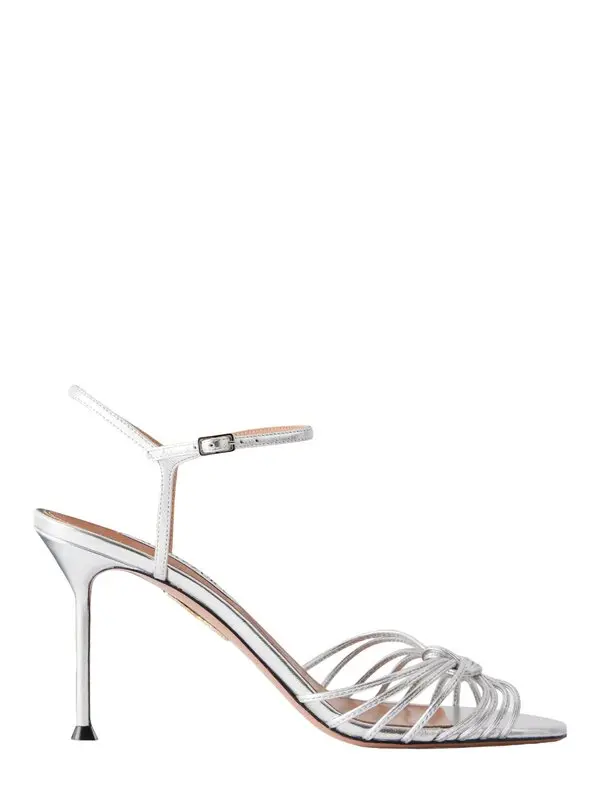 AQUAZZURA Knotted Metallic Leather Sandals - White