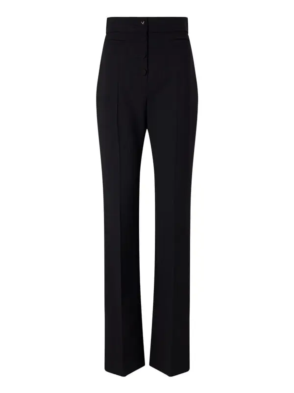 Valentino Garavani Wool Crepe Straight Leg Pants - Black