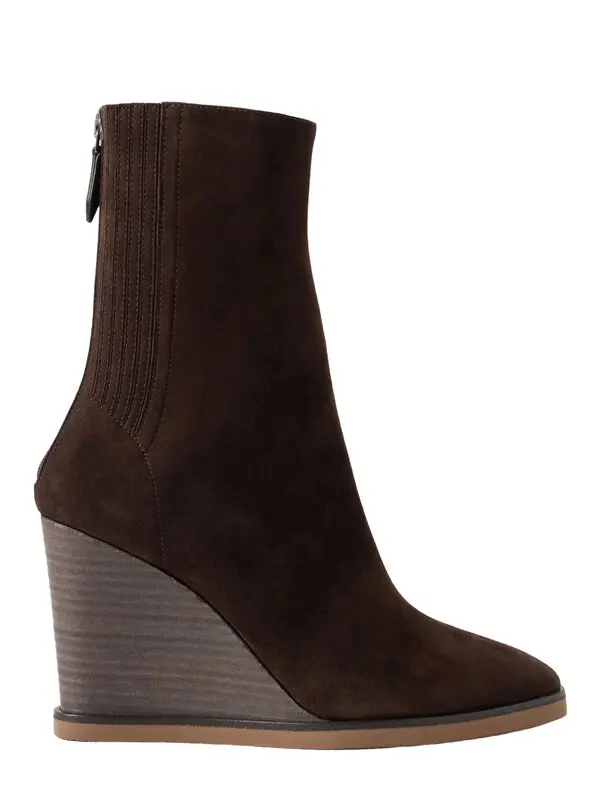 AQUAZZURA Suede Wedge Ankle Boots - Black