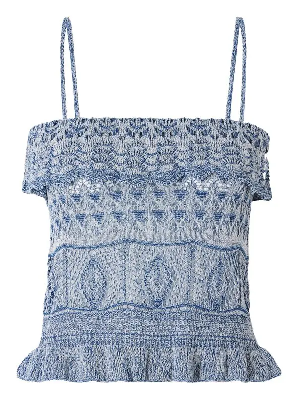 Etro Cropped Ruffled Pointelle-knit Top - Gray
