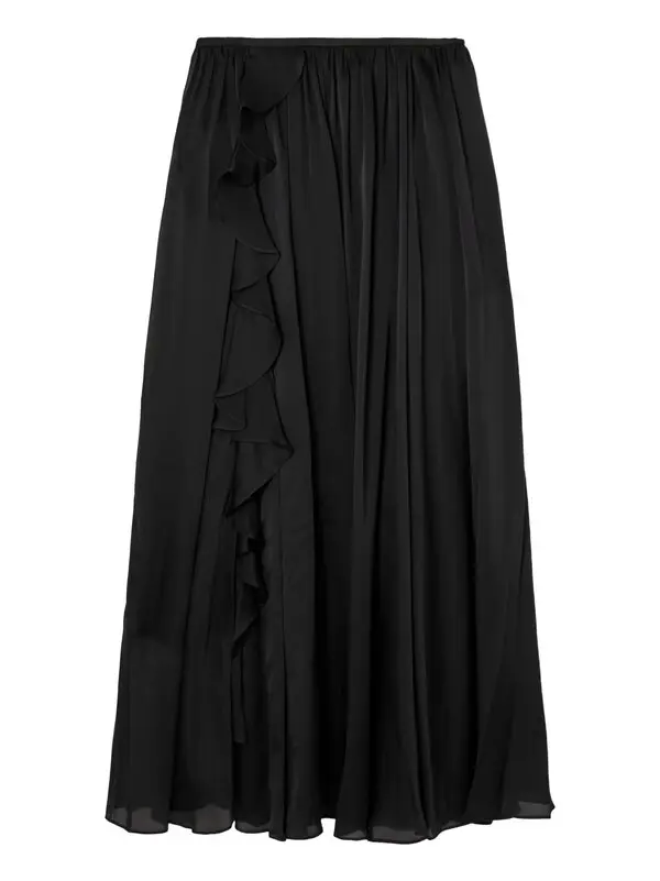 Ulla Johnson Zena Asymmetric Ruffled Pleated Silk-chiffon Midi Skirt - Black
