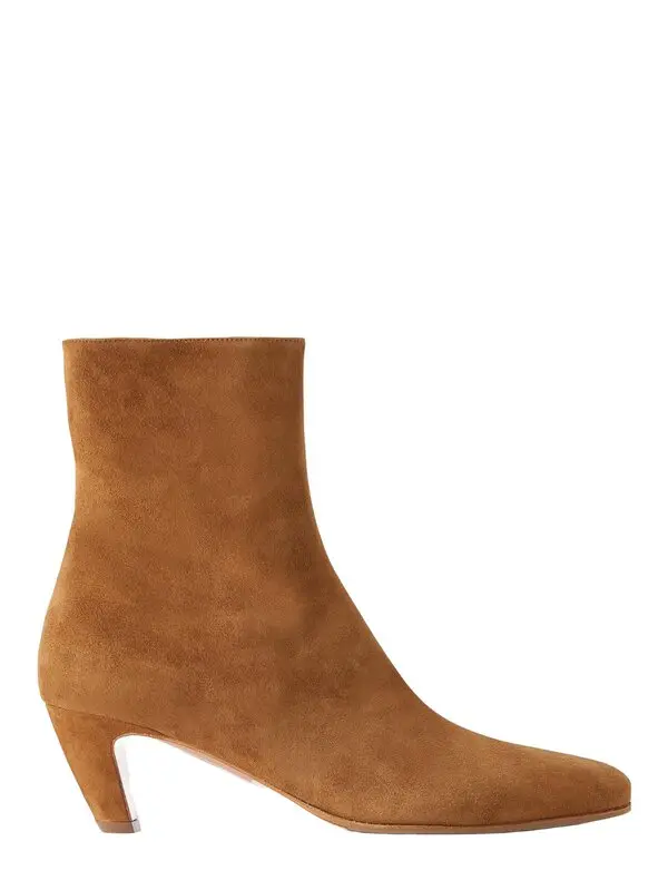 AQUAZZURA Sloan 50 Suede Pointed Toe Zip Up Boots - Brown