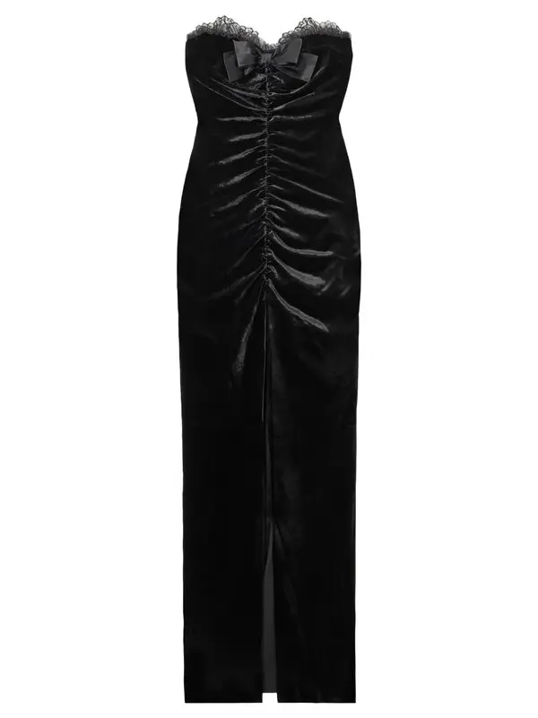 Alessandra Rich Velvet Strapless Gown With Bow And Lace Trim - Black