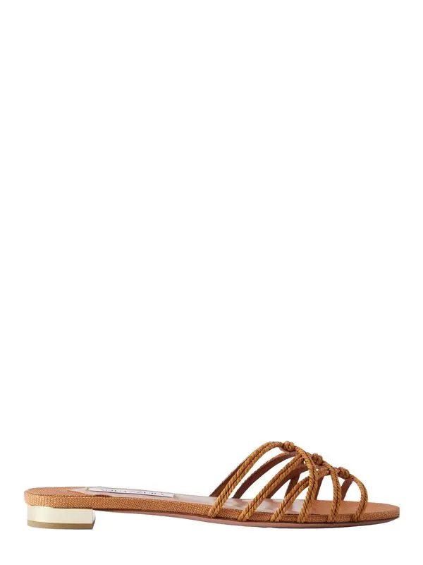 AQUAZZURA Luna Raffia-trimmed Cord Slides - Brown