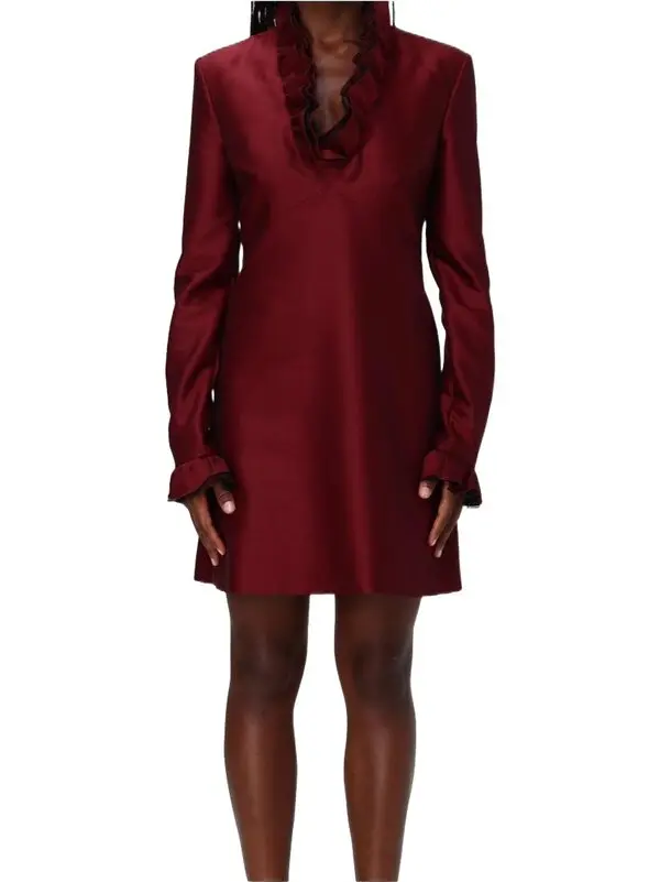 Alberta Ferretti Long-sleeved Dress With Ruffle Detailing - Brown