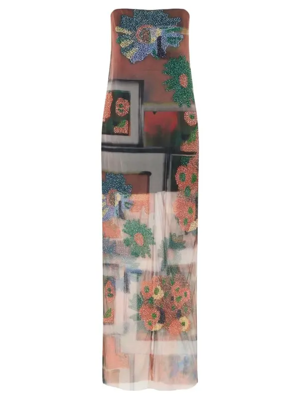 Staud Floral Collage Strapless Midi Dress - Nude