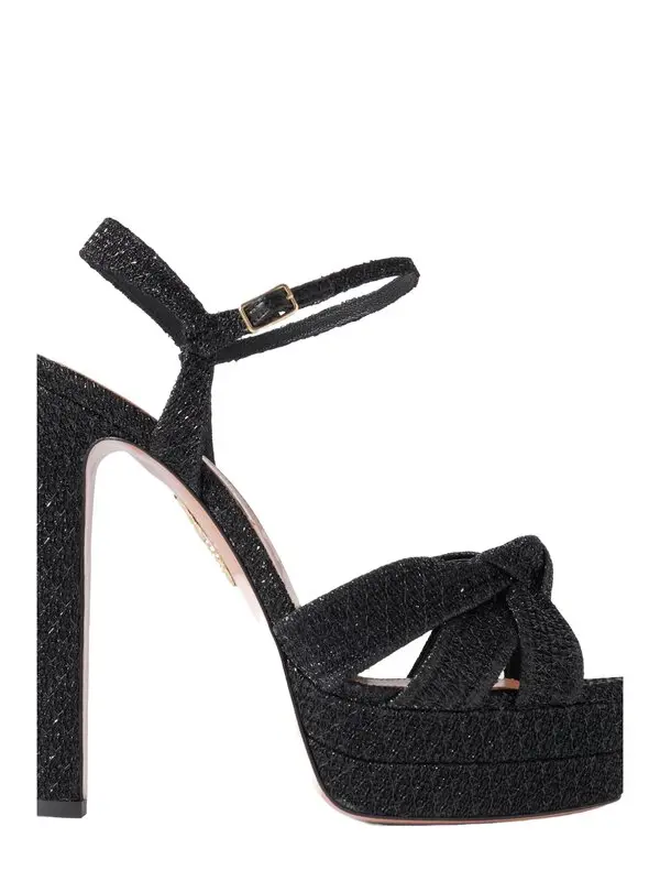 AQUAZZURA Nina Metallic Woven Platform Sandals - Black