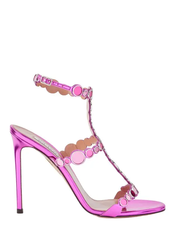 AQUAZZURA Afterglow 105 Embellished Metallic Leather Sandals - No