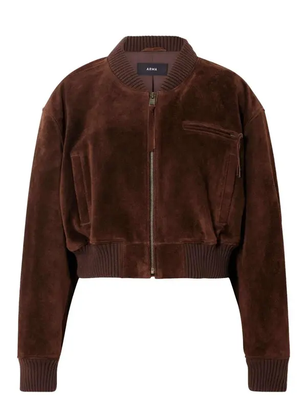 ARMA Cropped Suede Zip-up Bomber Jacket - Brown