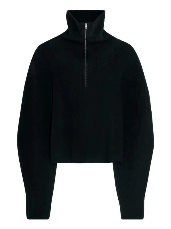 LEMAIRE Ribbed Zip-up Turtleneck Sweater - Black