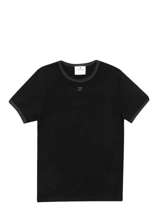 COURREGES Short-sleeved Crewneck T-shirt With Logo - Black