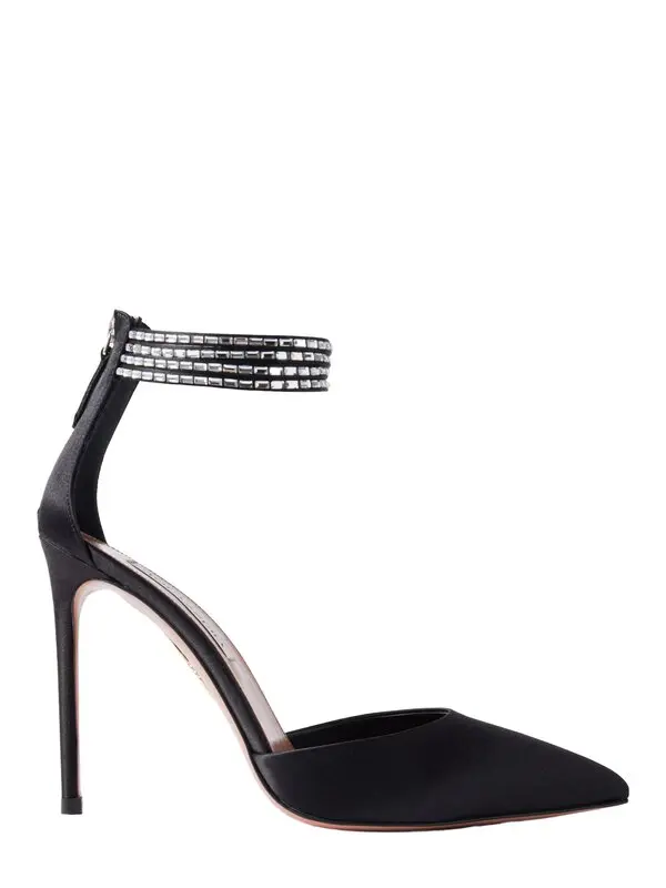 AQUAZZURA Crystal-embellished Satin Pumps - Black