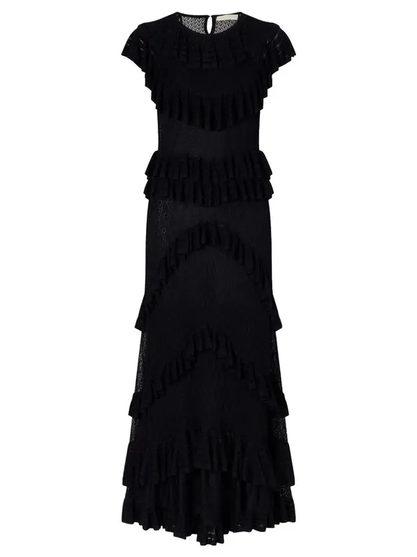 Ulla Johnson Round Neck Ruffled Midi Dress - Black