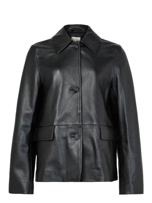 TOTEME Long-sleeved Leather Jacket With Lapel Collar - Black
